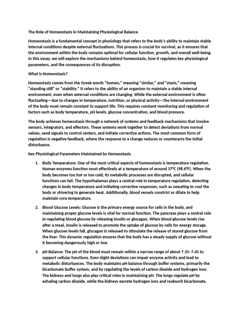 The Role of Homeostasis in Maintaining Physiological Balance | PDF ...
