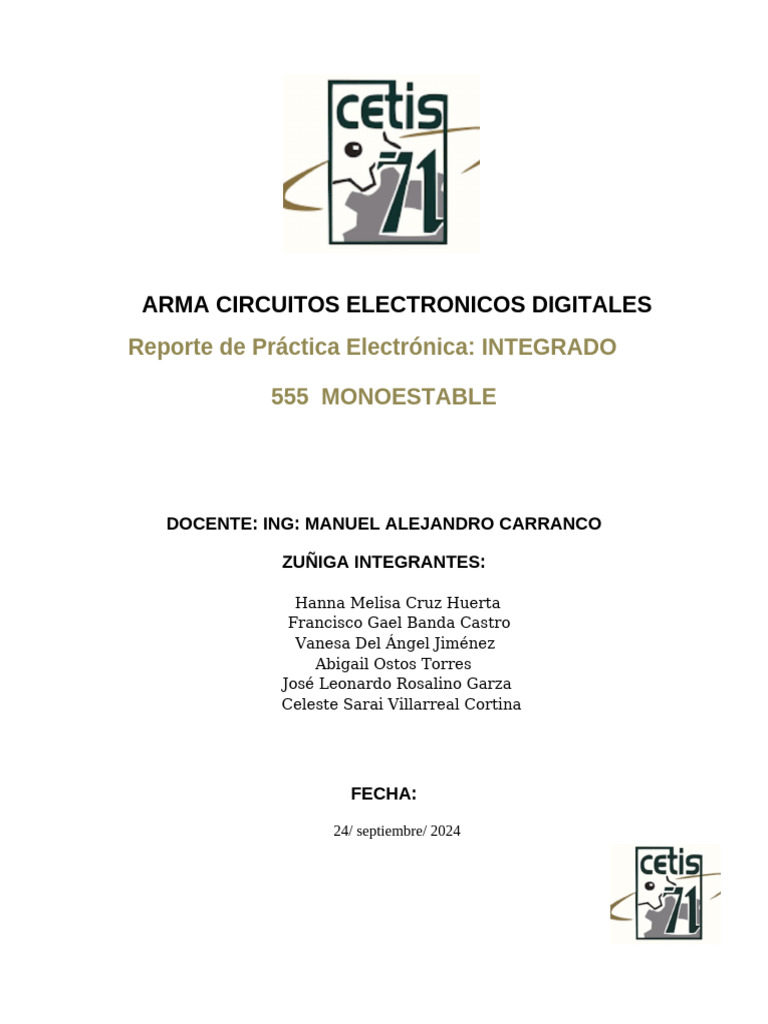 Reporte de Circuito Monoestable | PDF | Diodo emisor de luz | Red eléctrica