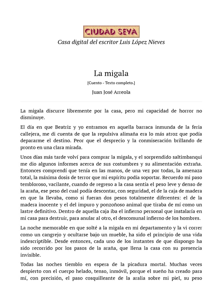 La Migala - Juan José Arreola | PDF | Novela negra, policíaca y suspenso