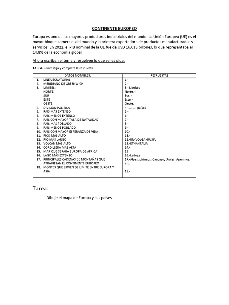 Tema N°2 (Noviembre) Continente Europeo-3ero - Sec. Geo. | PDF | Viajes y turismo