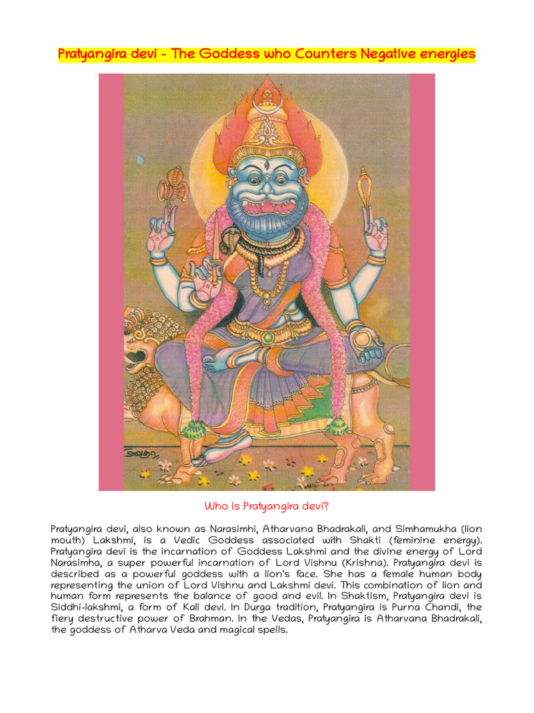Pratyangira Devi: Goddess of Power and Protection | PDF | Devi | Gender ...