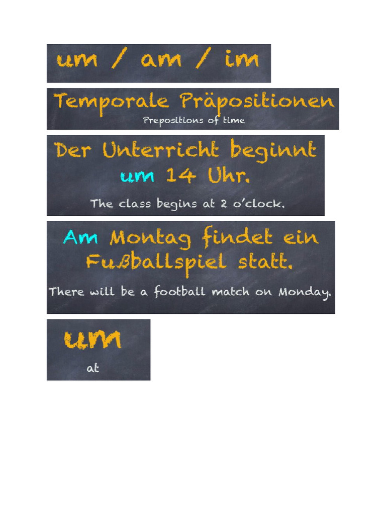 Common Mistakes in German Um, Im Oder Am | PDF