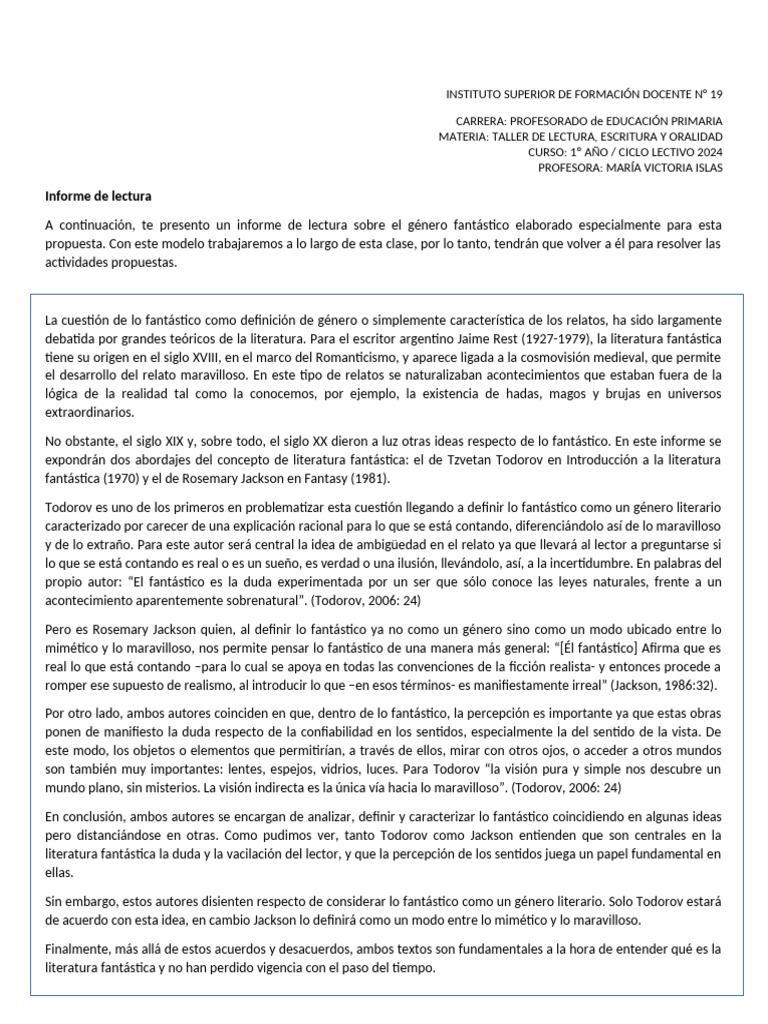 TP. Informe de Lectura | PDF | Fantasía