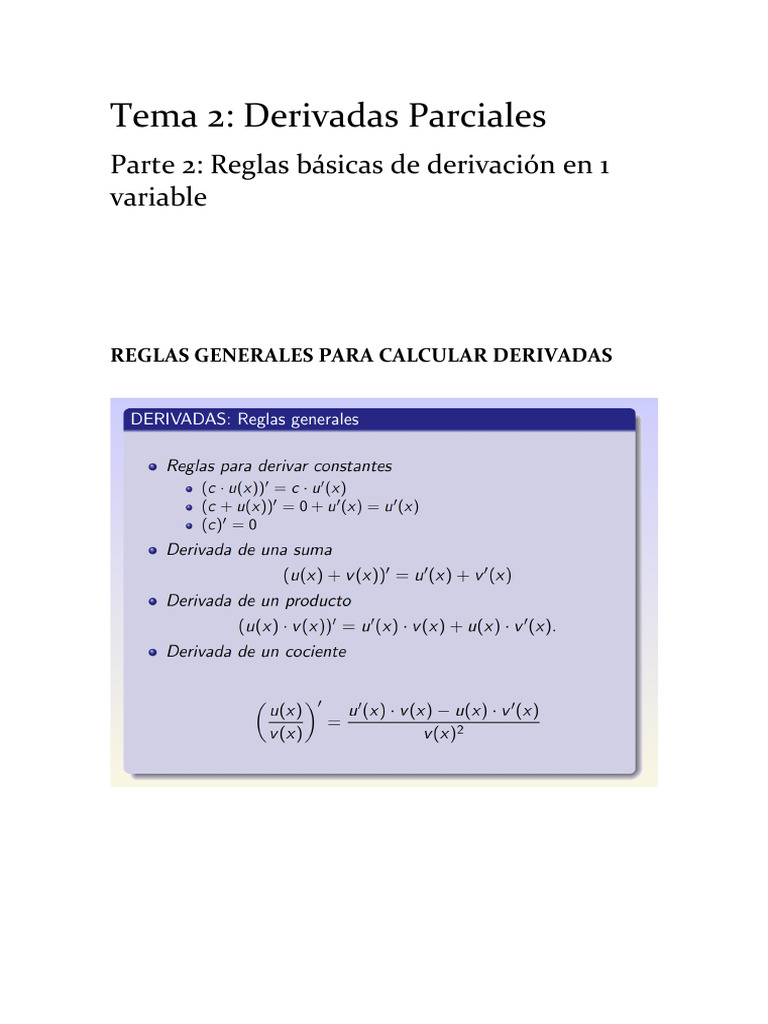 Reglas Básicas de Derivación 1 Variable | PDF