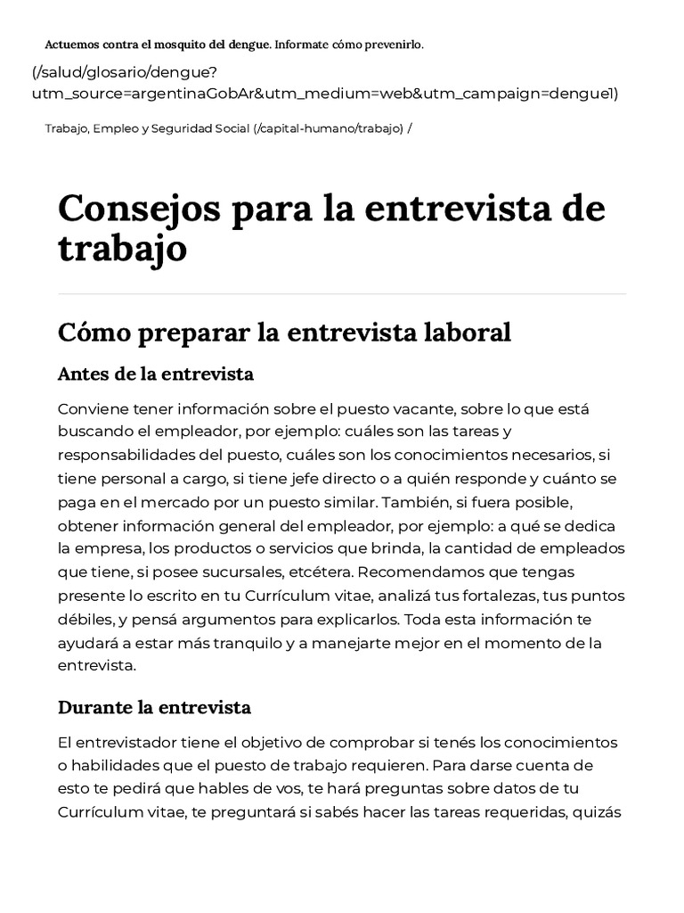 Consejos para La Entrevista de Trabajo - Argentina - Gob.ar | PDF ...