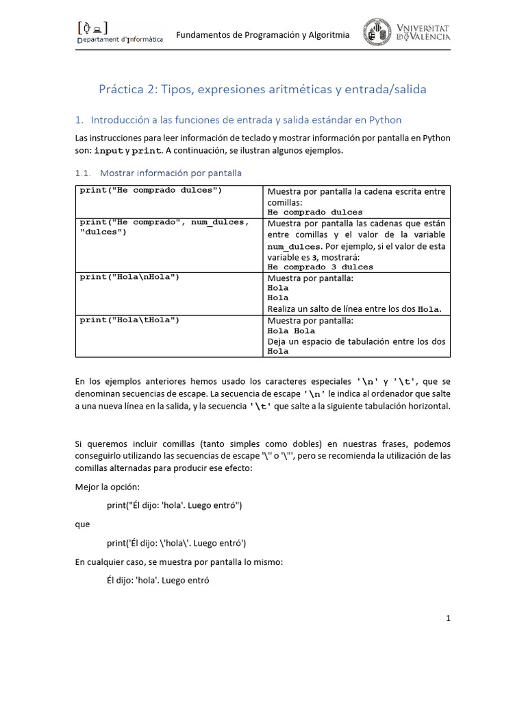 P2 Tipos Expresiones y Entrada-Salida | PDF | Python (lenguaje de programación) | Ingeniería ...