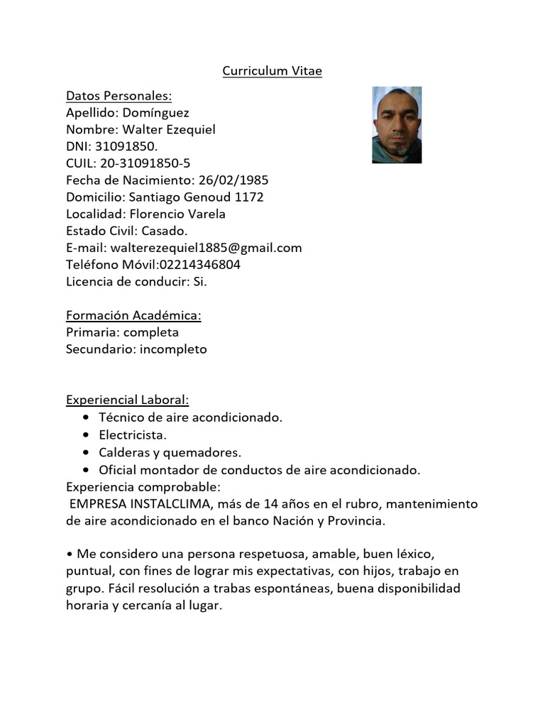 Walter CV | PDF | Crecimiento personal y profesional | Finanzas y dinero
