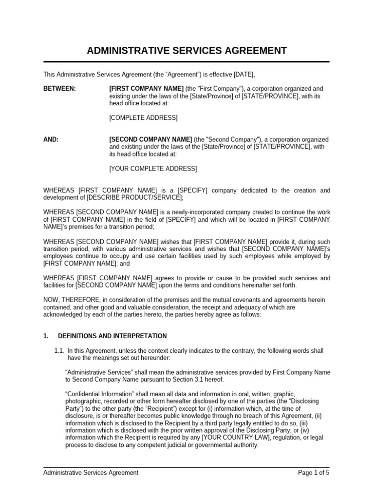 Administrative Services Agreement 2 D139 | PDF | Confidentiality | Mail