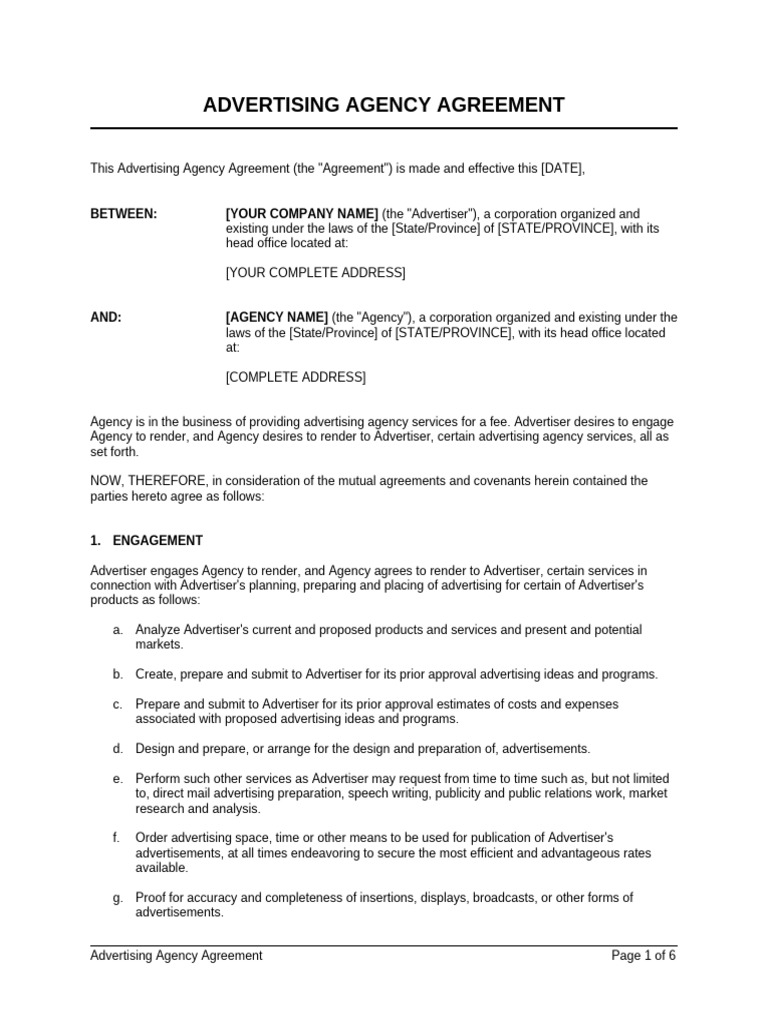 Advertising Agency Agreement D1223 | PDF | Indemnity | Business Law