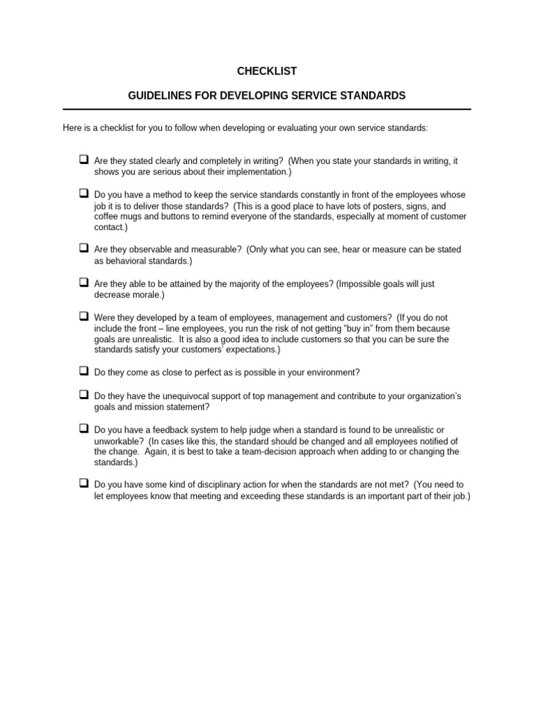 Service Standards Development Checklist | PDF