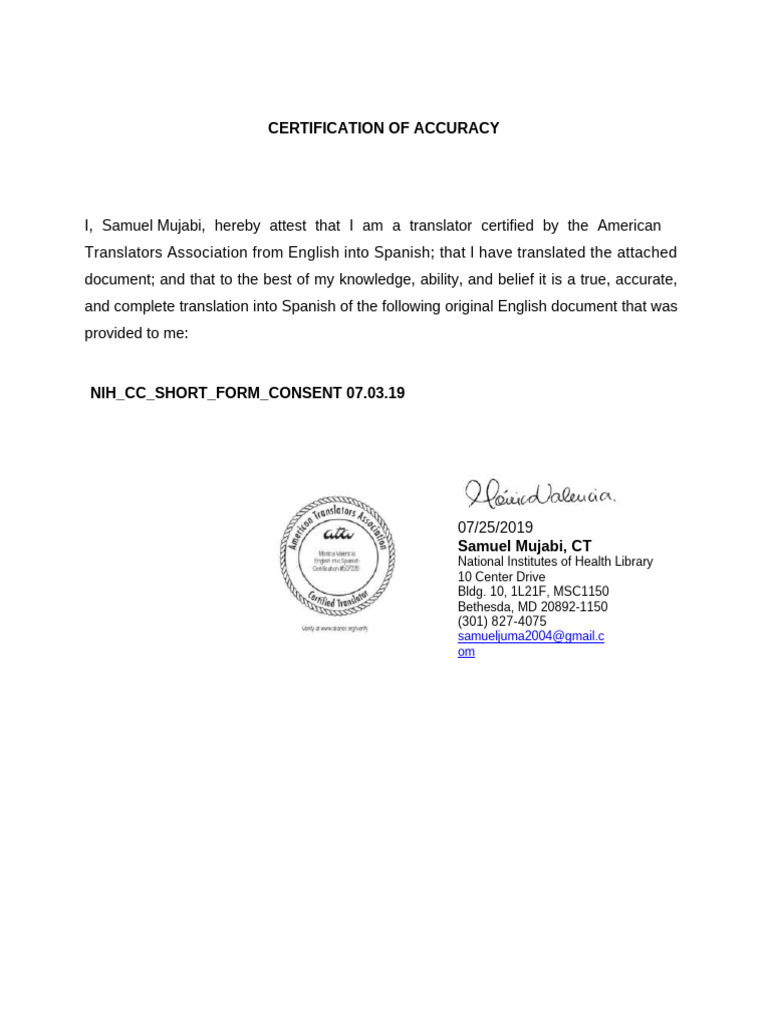 Spanish Certificate of Translation | PDF