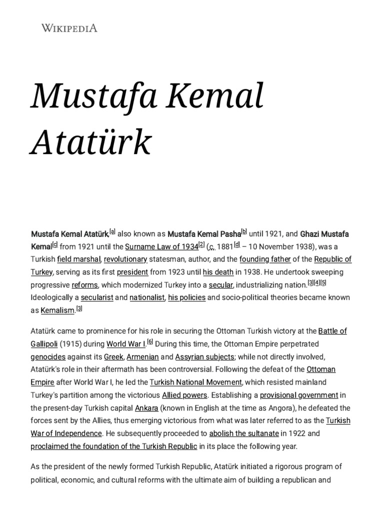 Mustafa Kemal Atatürk - Wikipedia | PDF | Mustafa Kemal Atatürk | Turkey
