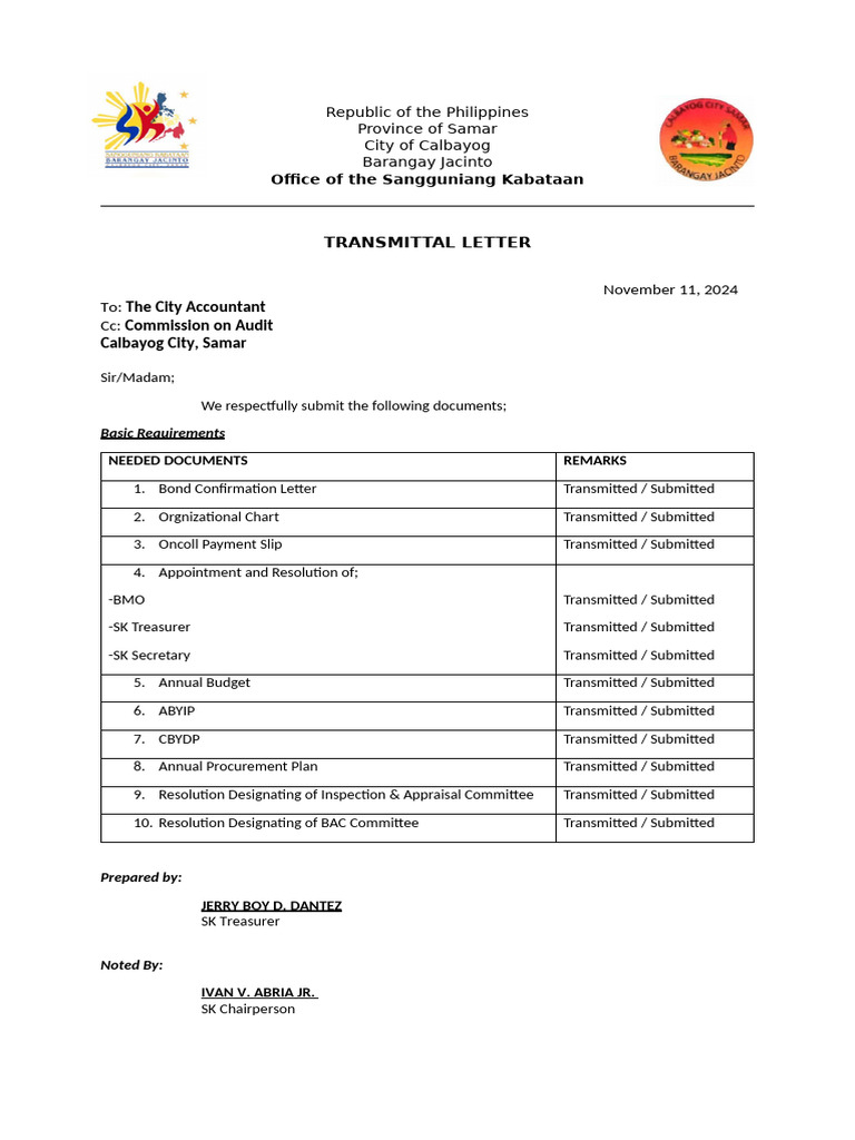 SK Transmittal-Basic Requirements | PDF | Finance & Money Management