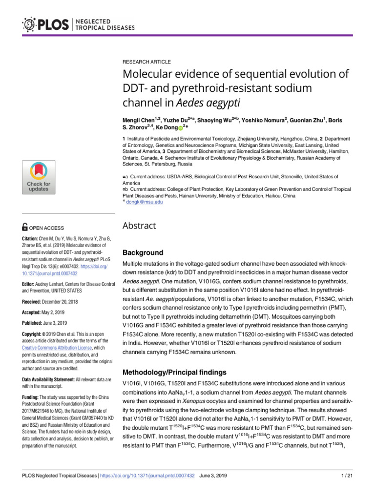 Molecular Evidence of Sequential Evolution of DDT | PDF | Biochemistry | Chemistry