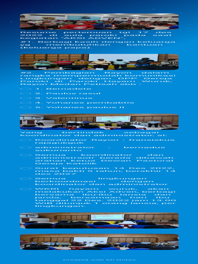 Resume Kegiatan Aksi Adven Gereja Paroki, Sabtu 17 Des 2022 | PDF