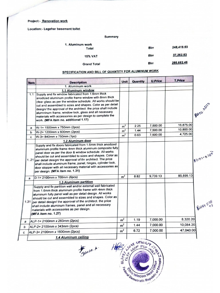 Basment Aluminum Work | PDF