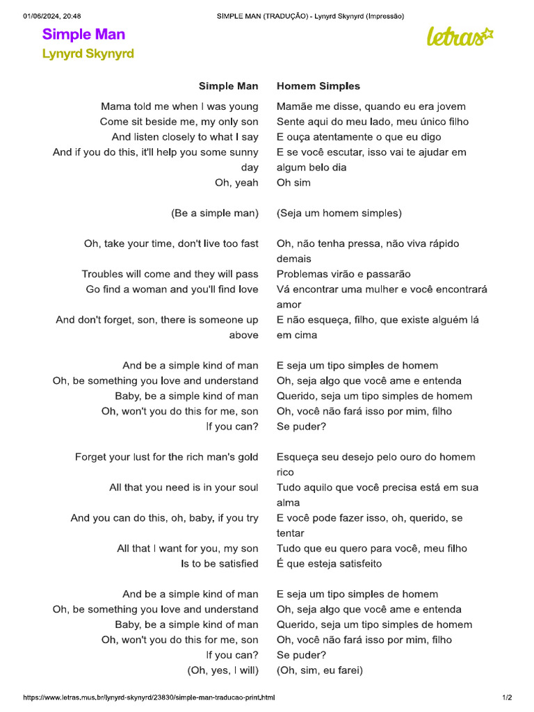 Simple Man - Lynyrd Skynyrd | PDF