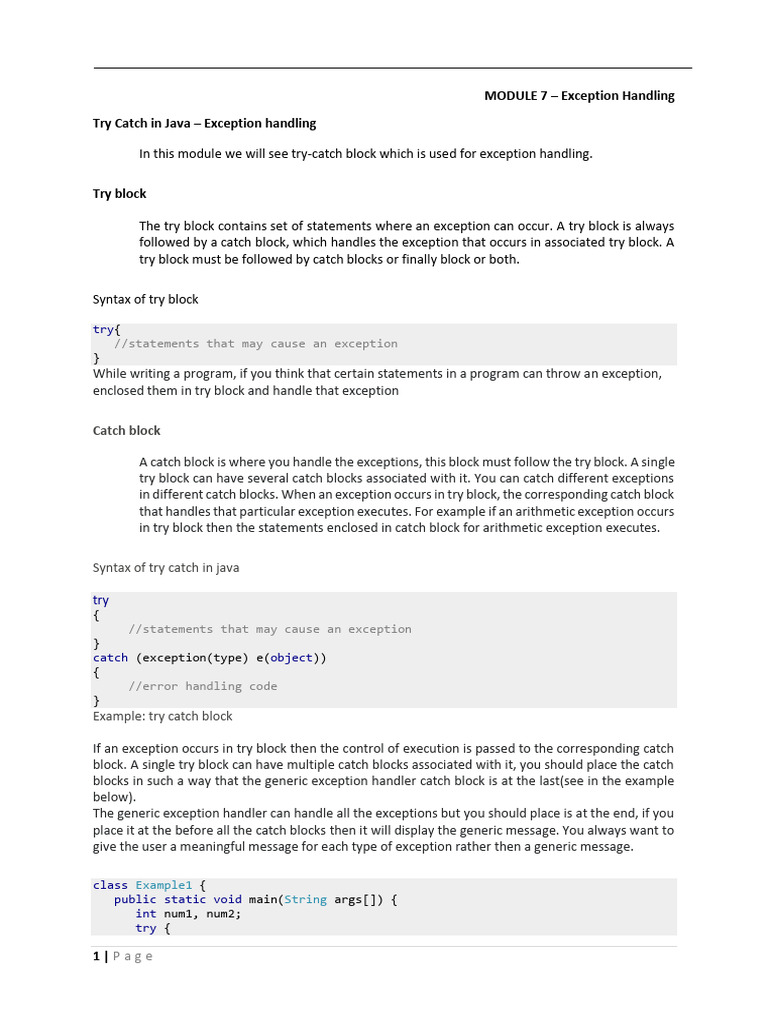 Java Exception Handling with Try-Catch | PDF | Software | Systems Architecture