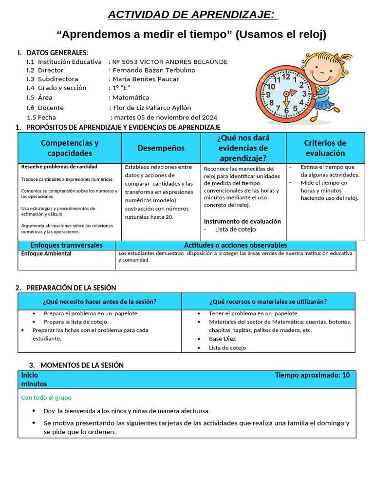 Aprendemos a Medir el Tiempo | PDF | Reloj | Aprendizaje