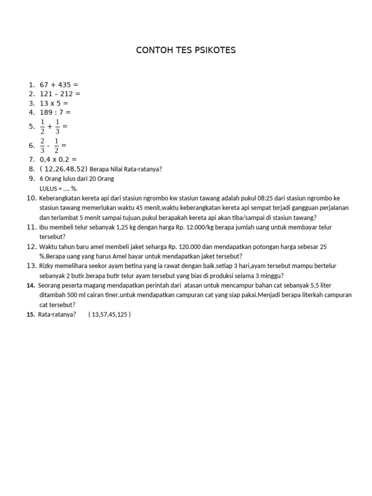 Contoh Tes Psikotes | PDF