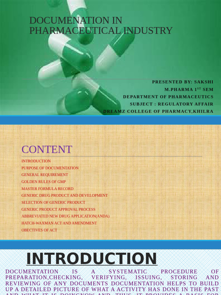 Documenation in Pharmaceutical Industry | PDF | Generic Drug | Food And ...