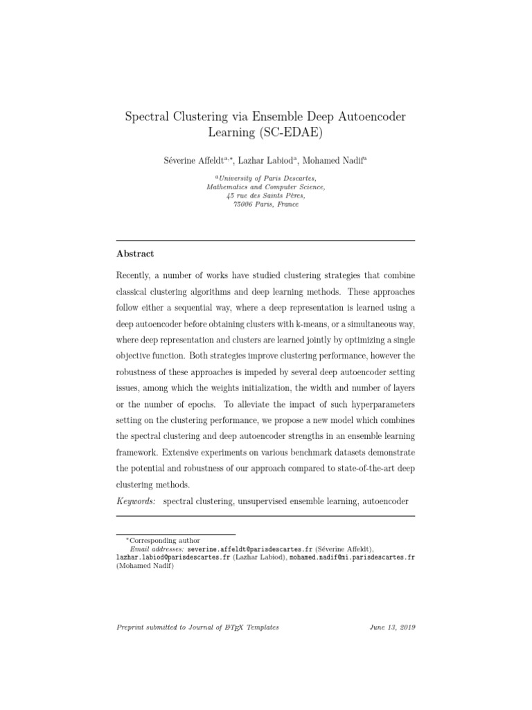 Spectral Clustering Via Ensemble Deep Autoencoder Pdf Matrix Mathematics Algebra