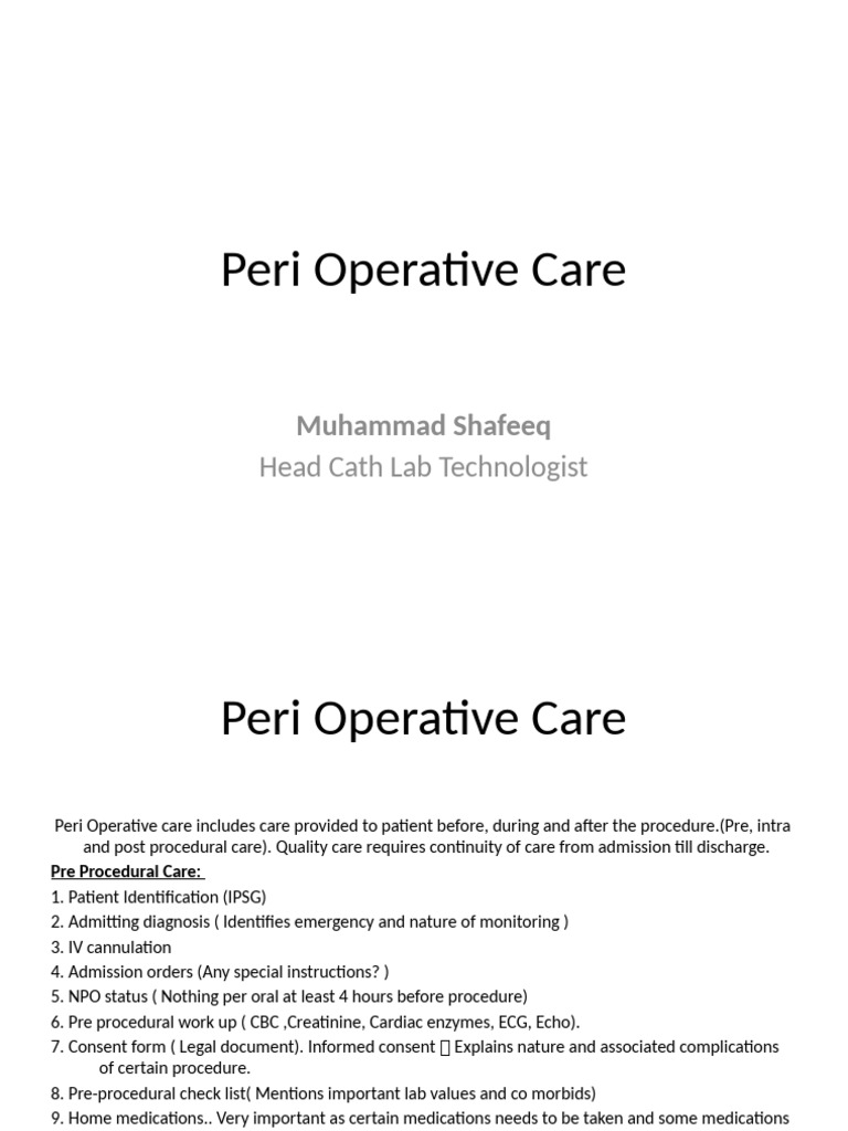 Peri Operative Care | PDF | Patient | Medicine