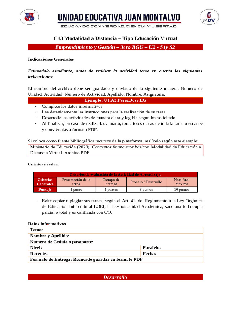 Actividad de Aprendizaje 3ero U2 - S1 Y S2 | PDF | Negocios