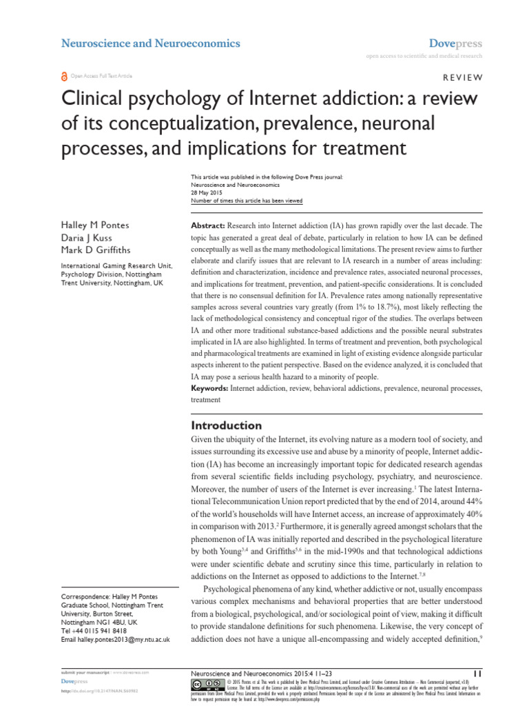 Clinical Psychology of Internet Addiction: A Review of Its ...