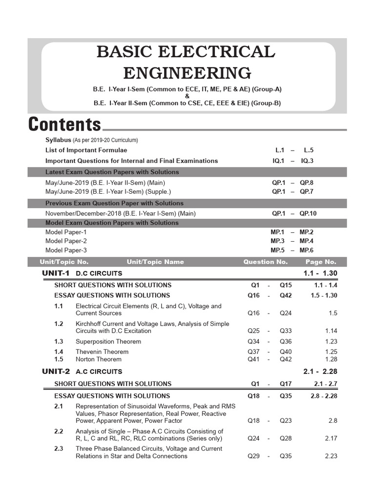 Basic Electrical Engineering Syllabus | PDF | Electromagnetic Induction ...