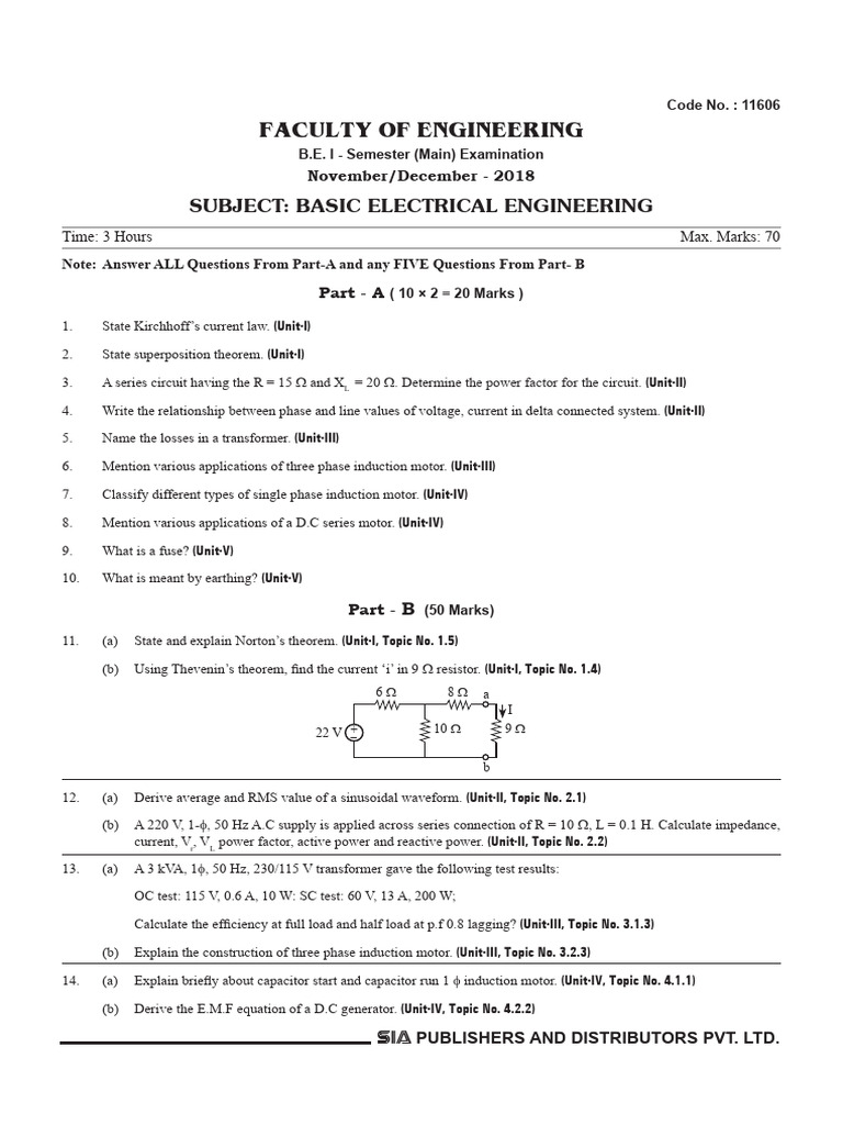 BEE Question Paper NOV-DEC-2018-QP | PDF | Electrical Impedance | Ac Power