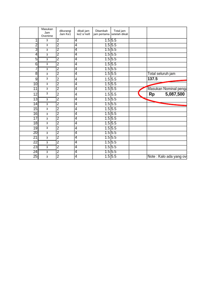 Rumus Perhitungan Overtime Calculation - QC | PDF