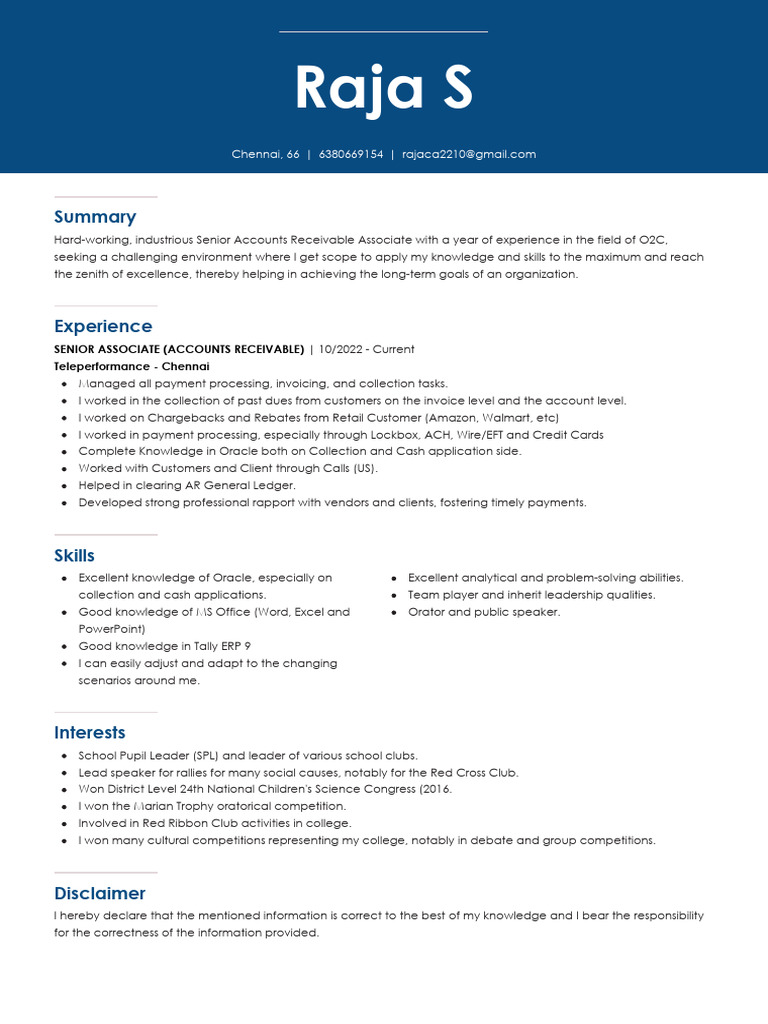Raja S CV | PDF | Career & Growth