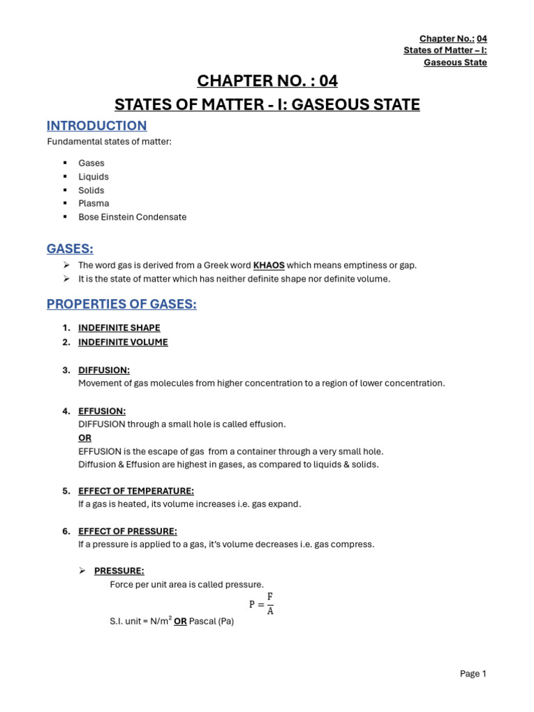 Basics of Gaseous State | PDF | Gases | Statistical Mechanics