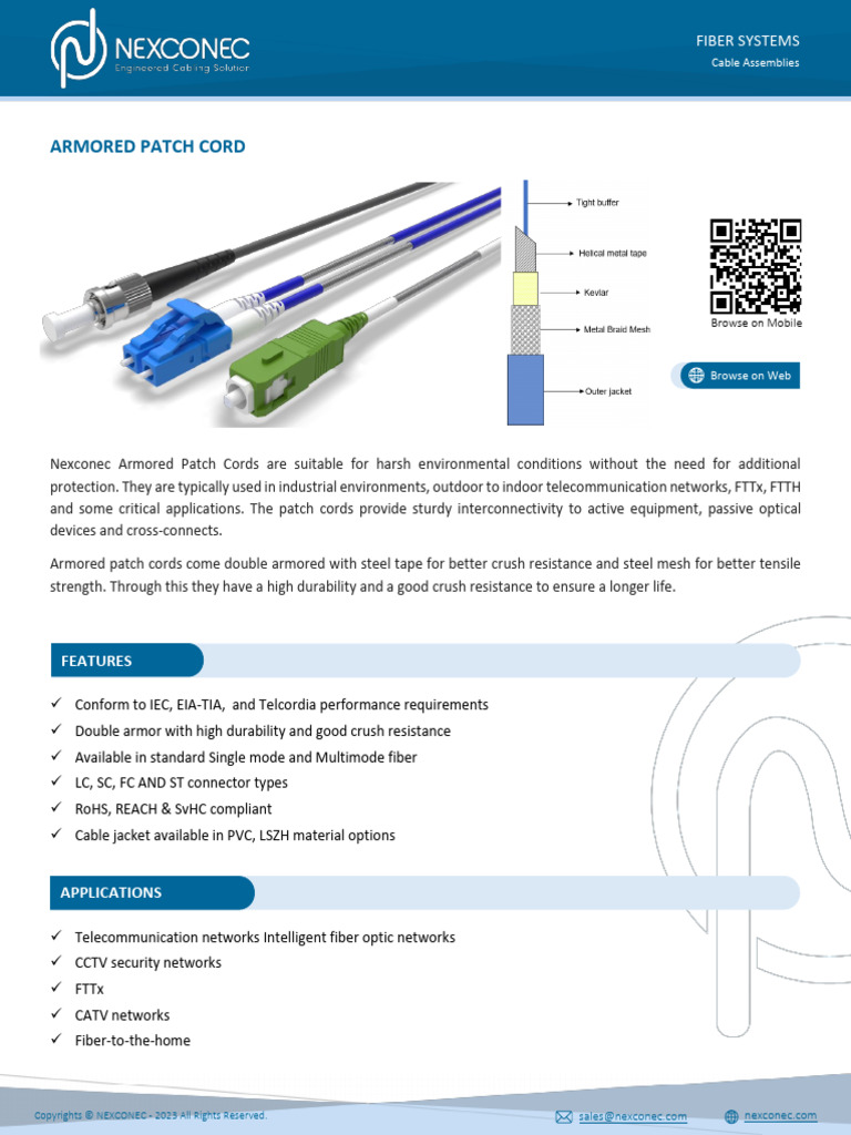 Fiber Armored Patch Cord | PDF | Optical Fiber | Telecommunications Equipment