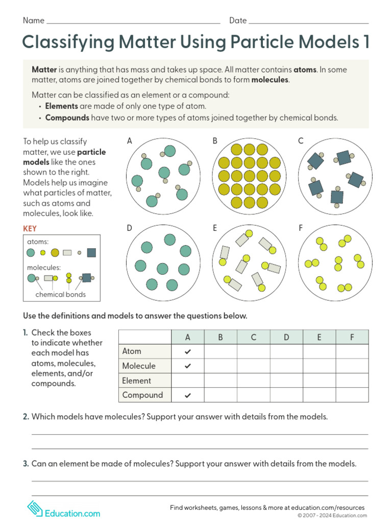 Classifying Matter Using Particle Models 1 | PDF