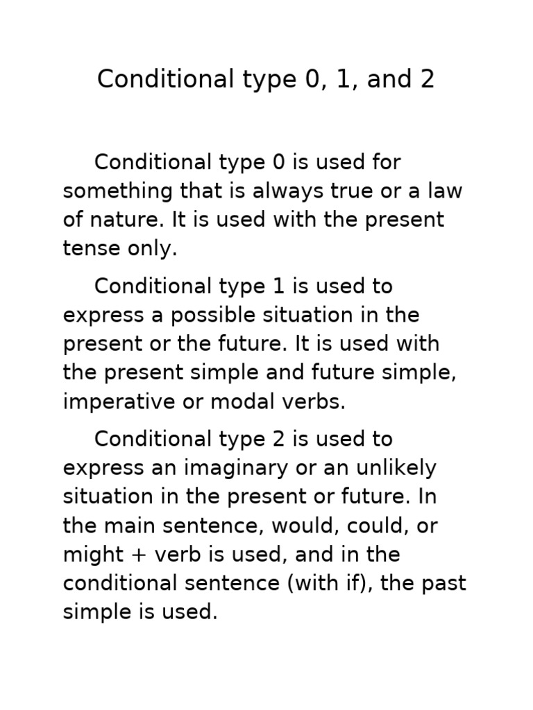 Conditionals Type 0, 1, and 2 | PDF