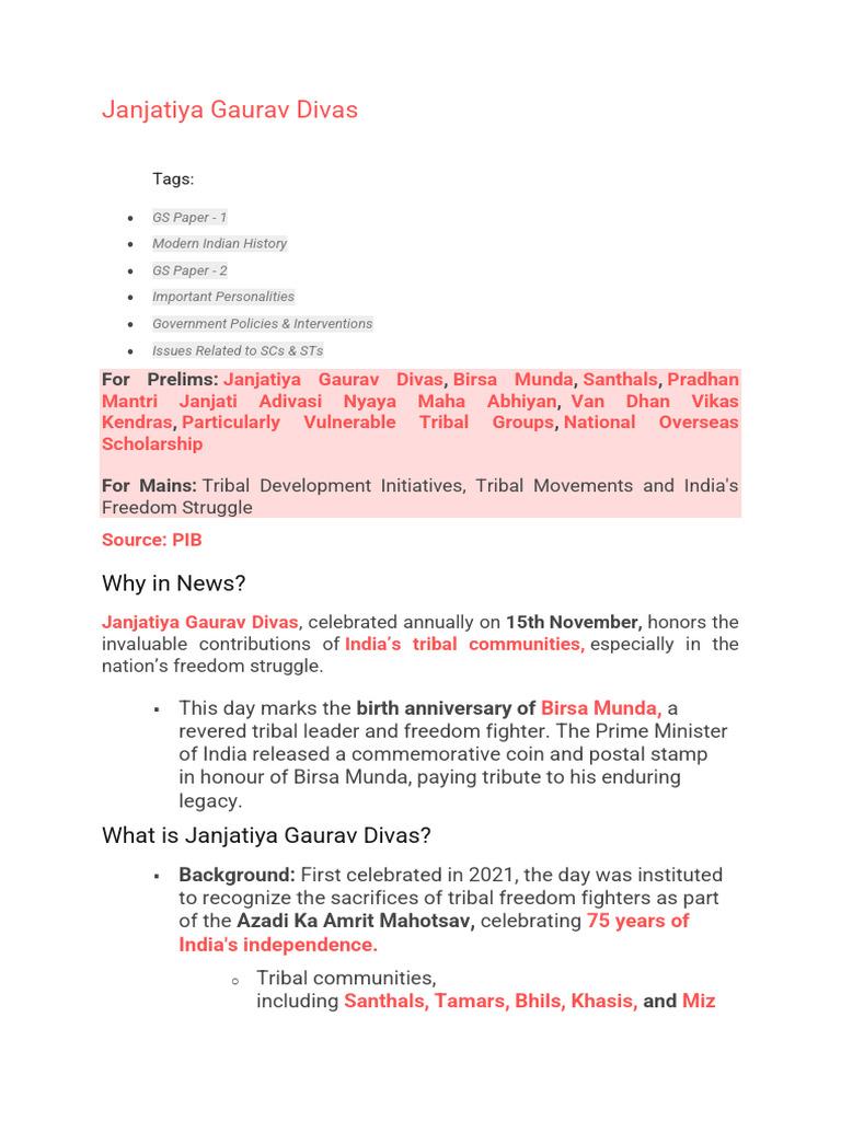 Janjatiya Gaurav Divas | PDF | South Asia