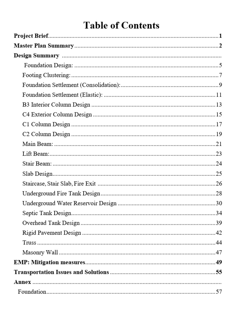 Table of Contents | PDF | Foundation (Engineering) | Architectural Elements