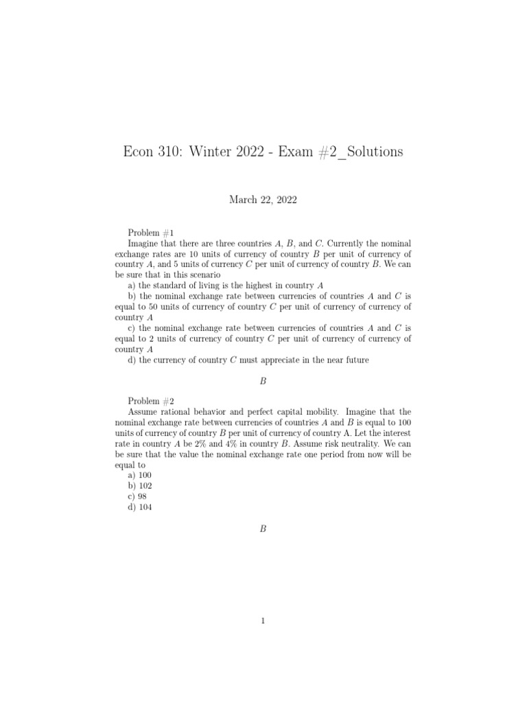 Econ 310 Winter 22 Exam 2 Solutions | PDF | Futures Contract | Currency Appreciation And ...