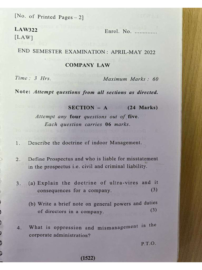 QP Company Law | PDF