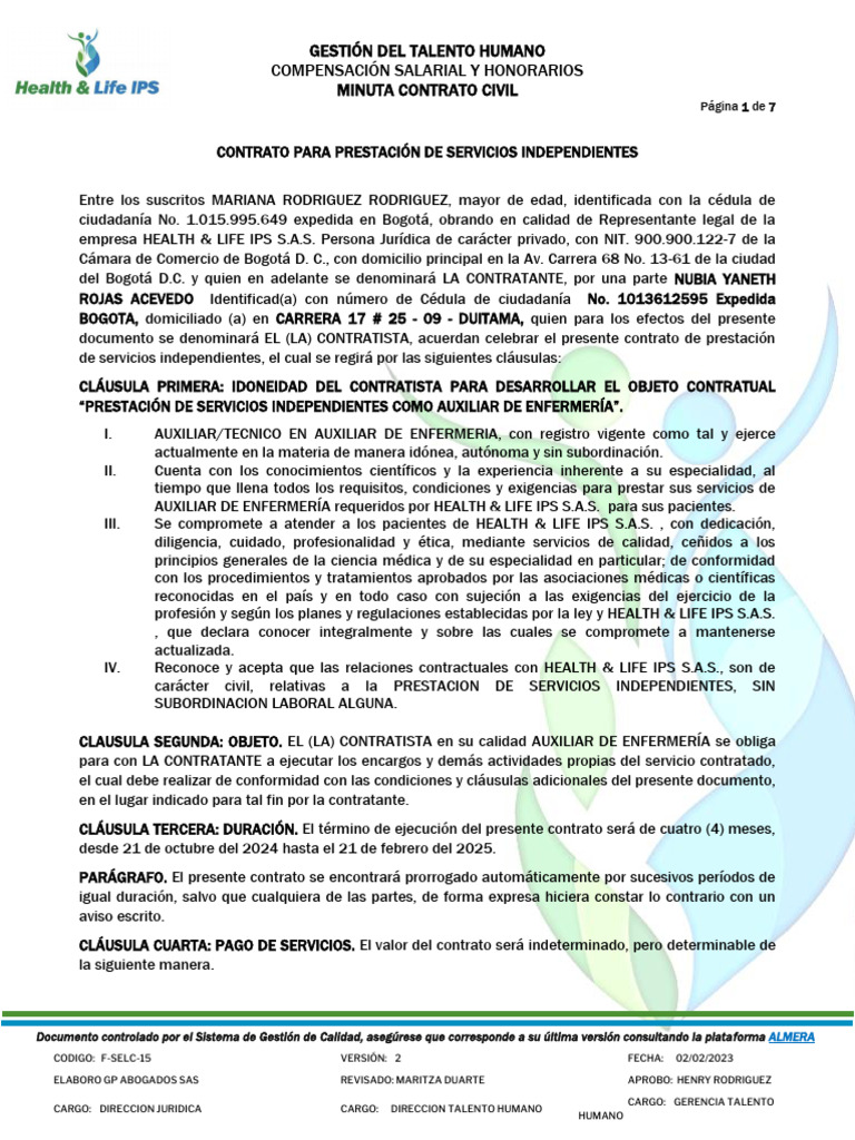 F Csal 15 Minuta Ops Auxiliar Tecnico X Horas Nubia Yaneth Rojas ...