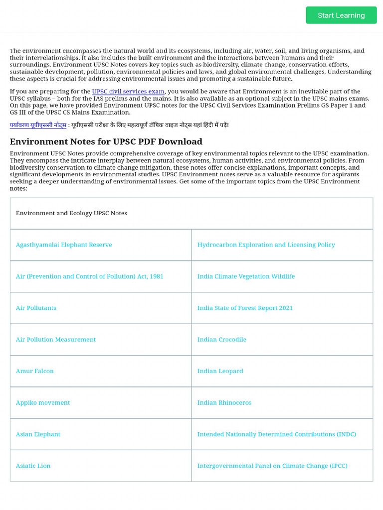 Environment UPSC Notes - Download Environment Notes For UPSC | PDF