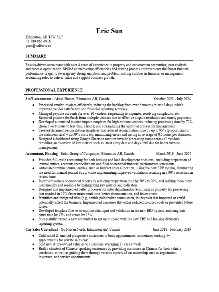 Resume - Eric Sun | PDF | Enterprise Resource Planning | Business