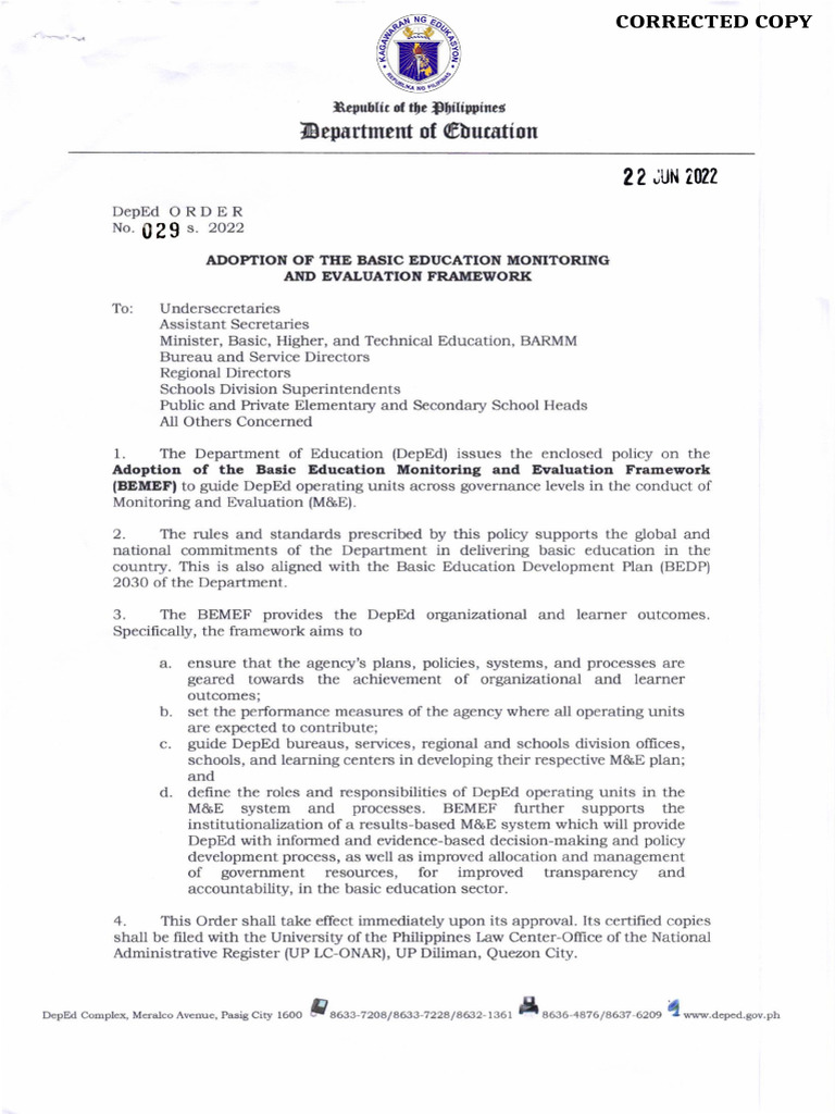 DO s2022 029 Corrected | PDF | Governance | Learning