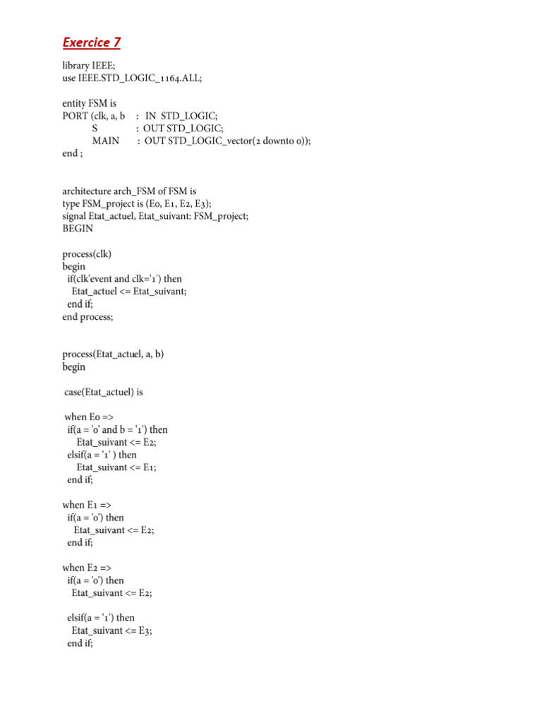 VHDL FSM Design Exercises | PDF