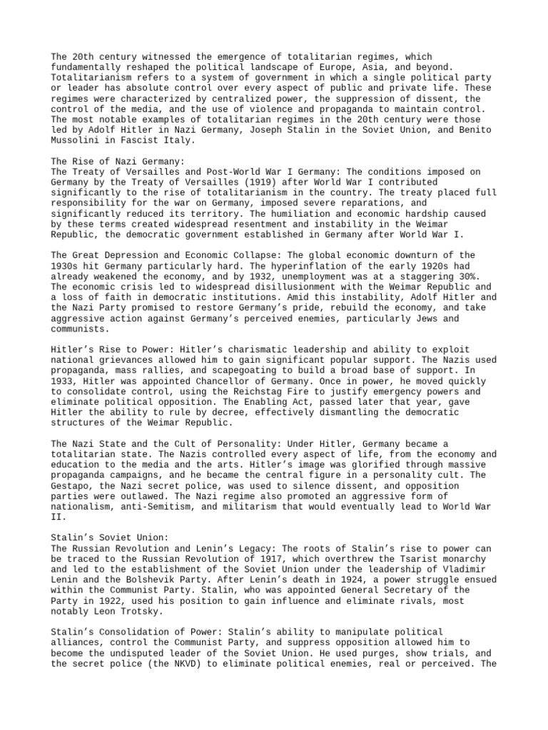 The Rise of Totalitarian Regimes in The 20th Century | PDF | Benito ...