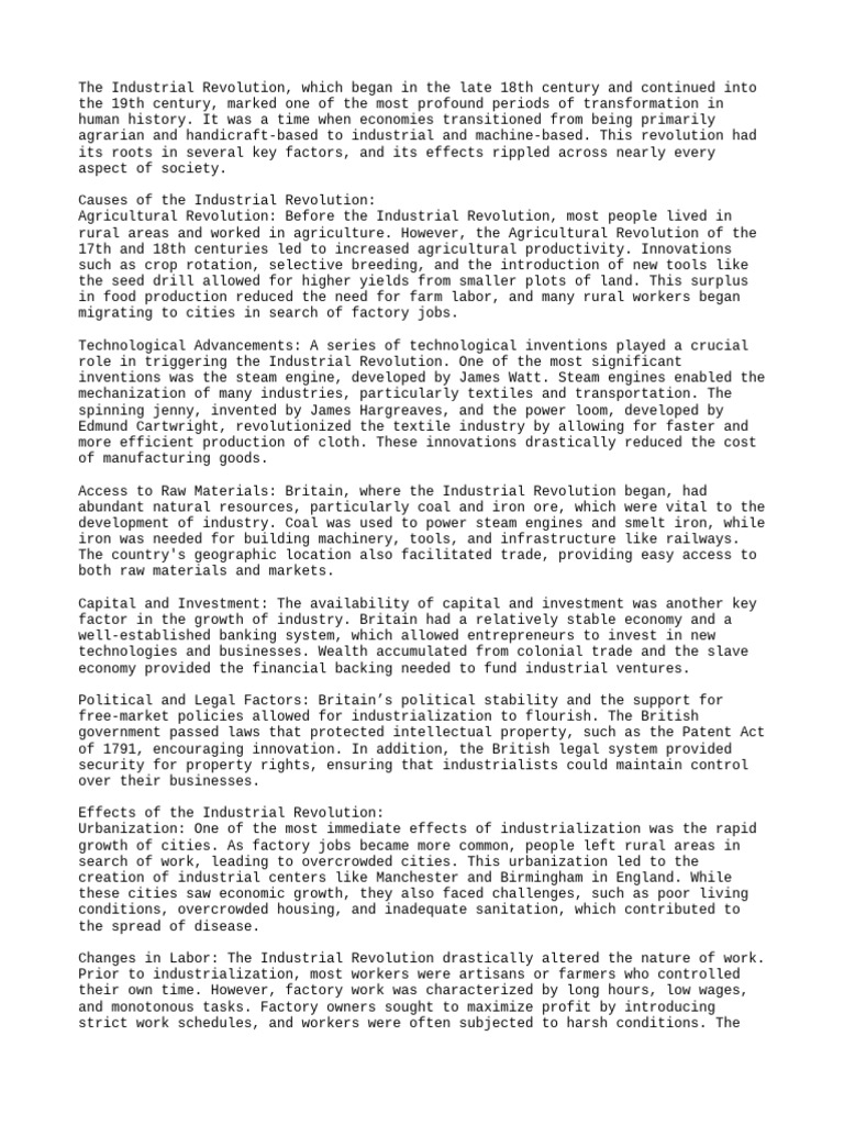 Causes and Effects of the Industrial Revolution | PDF | Industrial ...