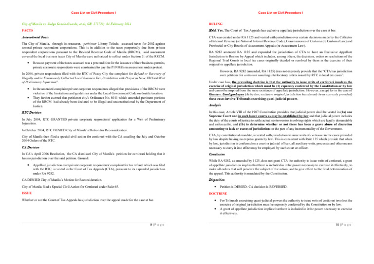 City of Manila v. Judge Garcia-Cuerdo Case Digest (Civil Procedure ...