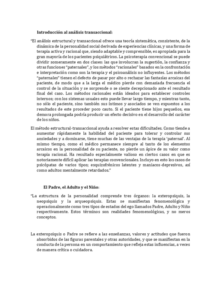 Análisis Transaccional Erik Berne | PDF | Adultos | Psicoterapia